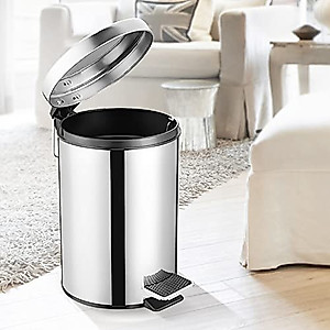 8 Liter / 2.1 Gallon Thickened Household Simple Stainless Steel Metal Foot Open Lid Trash Can, with Inner Bucket, Suitable for Kitchen, Bathroom, Office