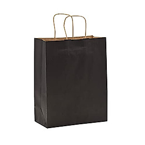 Black Gift Bags with Handles - 10x5x13 Inch 100 Pack Medium Kraft Paper Shopping Bags, Craft Totes in Bulk for Boutiques, Small Business, Retail Stores, Birthdays, Party Favors, Jewelry, Merchandise