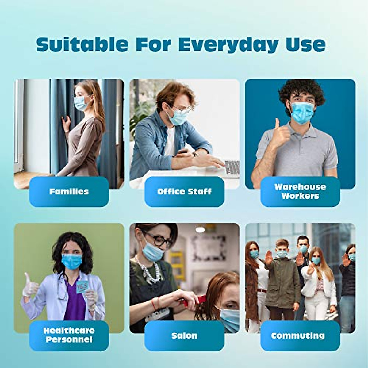 Kenko Disposable 4-Ply Face Masks, Breathable & Comfortable Filter Safety Mask, Protection Mask for Dust Air Pollution (50, BLUE)