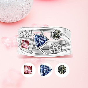 BAUMA AUTO Personalized 1-8 Birthstone Rings For Women 925 Sterling Silver Engraved Family Ring Christmas Mother Days Thanksgiving Jewelry Gifts For Mom Wife Her (3 Stones)