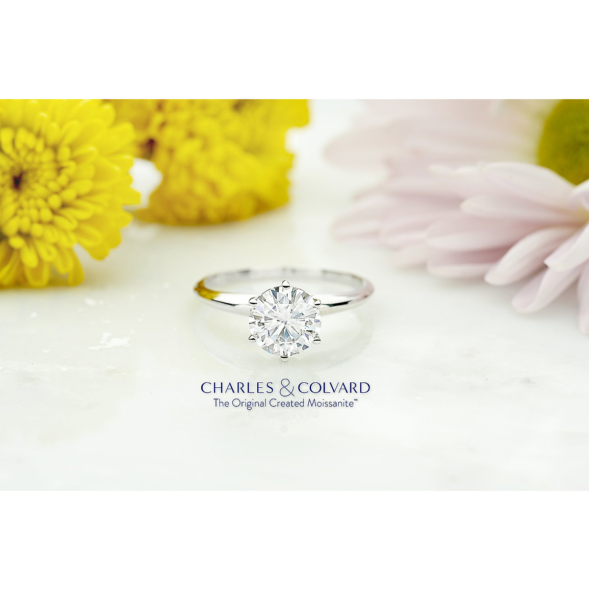 14K White Gold Forever Classic Moissanite from Charles & Colvard Solitaire Engagement Ring For Women (0.80 Cttw, Round 6MM, Available In Size 5,6,7,8,9)