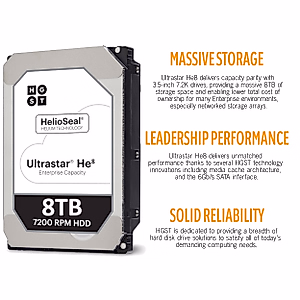 HGST Ultrastar He8 HUH728080ALE604 8TB 7200 RPM SATA 6Gb/s 3.5in 128MB 512e HDD (0F23668) (Renewed)