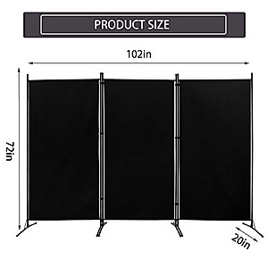 ACTREY Outdoor/Indoor Room Divider (3-Panel), Folding Partition Privacy Screen for Office, School,Studio, Conference,Classroom, Dorm Room, Kids Room-102 W X 16" D x 72" H (Black)