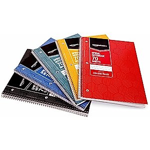 Amazon Basics College Ruled Wirebound Spiral Notebook, 70 Sheet - 5-Pack, Assorted Sunburst Pattern Colors