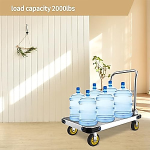 Platform Truck, Foldable Push Dolly Cart with 2000LBS Weight Capacity, Heavy Duty 36 x 24in Large Flatbed Hand Truck with 6'' 360 Degree Swivel Wheels(New Version)