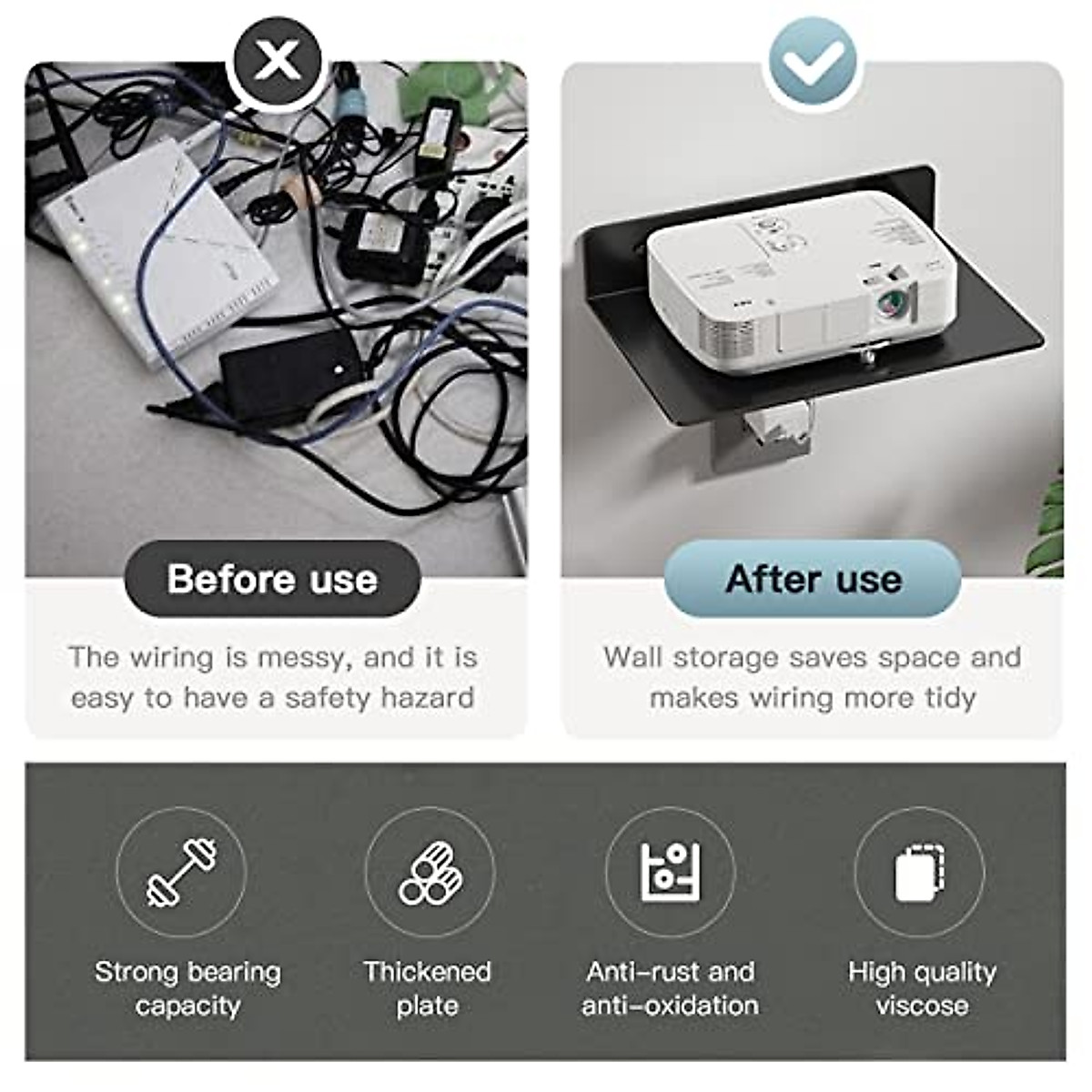 A.B Crew Drill-Free Wall Mount Baby Monitor Holder with Cable Hole Floating Wall Rack WiFi Router Wall Shelf Wall Storage Shelf Video Camera Shelf for Home Wall Decoration S