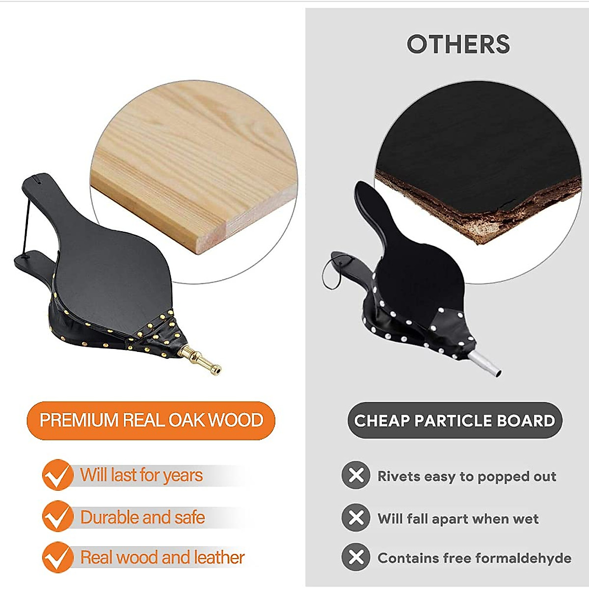 FUNTELL Bellows for Fire Pit, Bellows for Wood Stove, Air Blower Fire Fan for Outdoor Cooking, BBQ, Camping, 16.9" x 7.5"