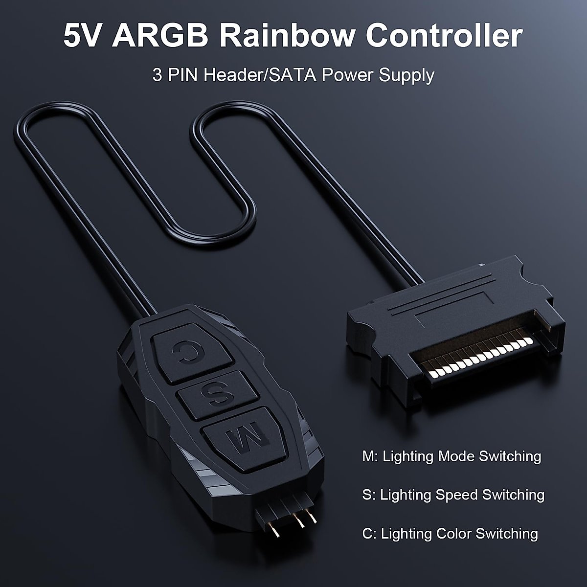 DS Mini ARGB PC Fans Controller Kit with One-to-One Matching Function for Case Fans, PC Rainbow LED Strip, Computer ARGB Fans (3Pin, 14 Key, SATA Power, 5th Gen)
