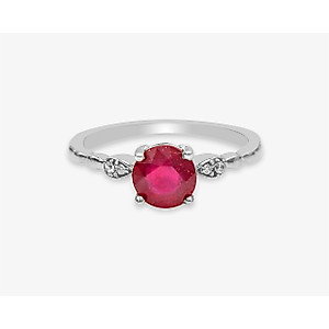 925 Sterling Silver Natural 7 MM Round Ruby Gemstone Ring July Birthstone Ruby Jewelry Solitary Proposal Ring Engagement Gift (RG-8016) (Sterling Silver, 7.5 US)