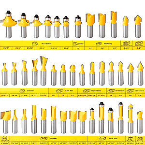 MEIGGTOOL 70PCS 1/2 Inch Shank Router Bit Set Door Window Bites with Tungsten Carbide Tips for Use On Wood, Metal, Plastic