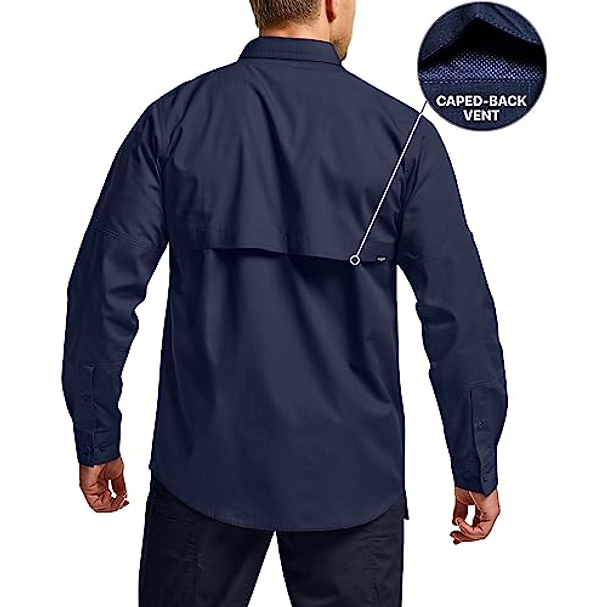 CQR Men's Long Sleeve Tactical Shirts, Ripstop Military Work Shirts, UPF 50+ Breathable Button Down Outdoor Hiking Shirt, Officer Work Shirts Dark Midnight Navy, Large