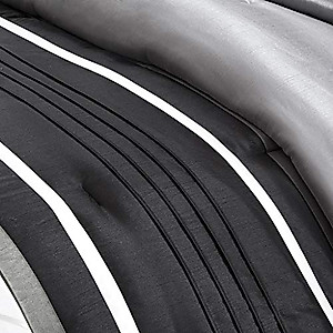 Madison Park Blaire Cozy Comforter Set-Luxurious Faux Silk Traditional Pieced Design All Season Down Alternative Bedding with Matching Shams, Decorative Pillow, Queen (90 in x 90 in), Grey 7 Piece