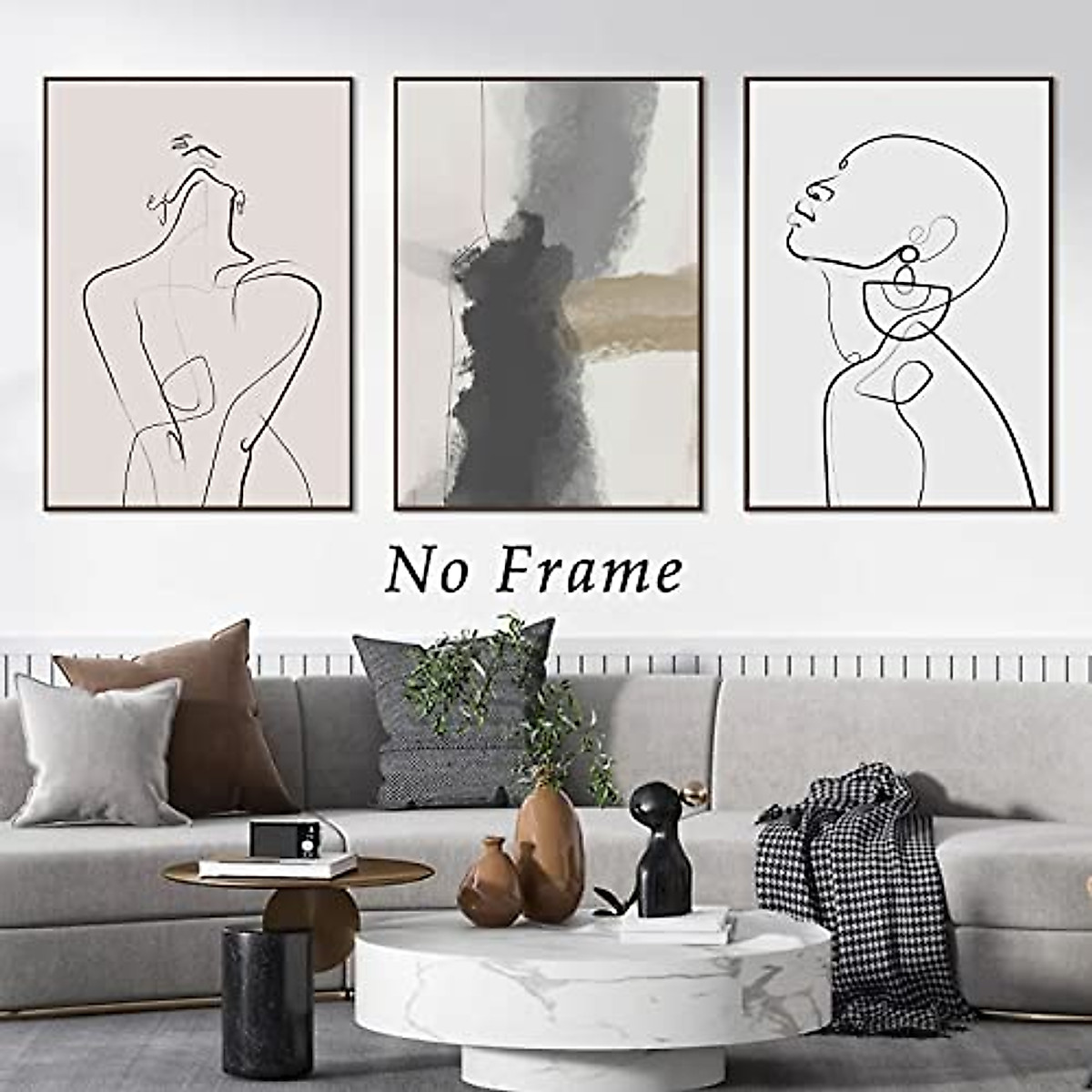 Modern Line Painting Abstract Line Wall Art Abstract Sketch Art Women Outline Poster Black and White Abstract Print Woman Silhouette Poster Minimalist Line Art Black and Beige Art 16x24inchx3 No Frame