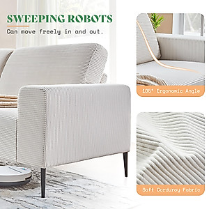 AMERLIFE 89 inch Sofa, Oversized Sofa-Modern Sofa Couch in Corduroy, 3 Seater Sofa for Living Room, White Deep Seat Sofa