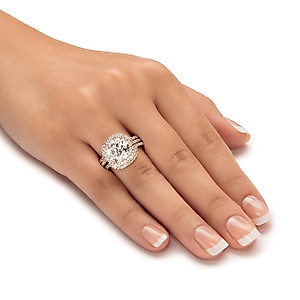 PalmBeach Jewelry Yellow Gold-Plated or Platinum-Plated Sterling Silver Cushion Cut Cubic Zirconia 2 Piece Double Halo Bridal Ring Set Size 7