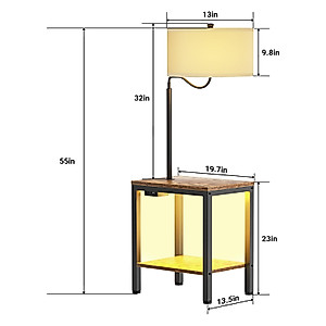 LityMax LED Floor Lamp with Table, Rustic Brown Side Table with LED Light and Power Outlet, Nightstand with Lamp, End Table with Lamp Attached for Living Room Bedroom, USB Ports, Bulb Included, 2 Pack