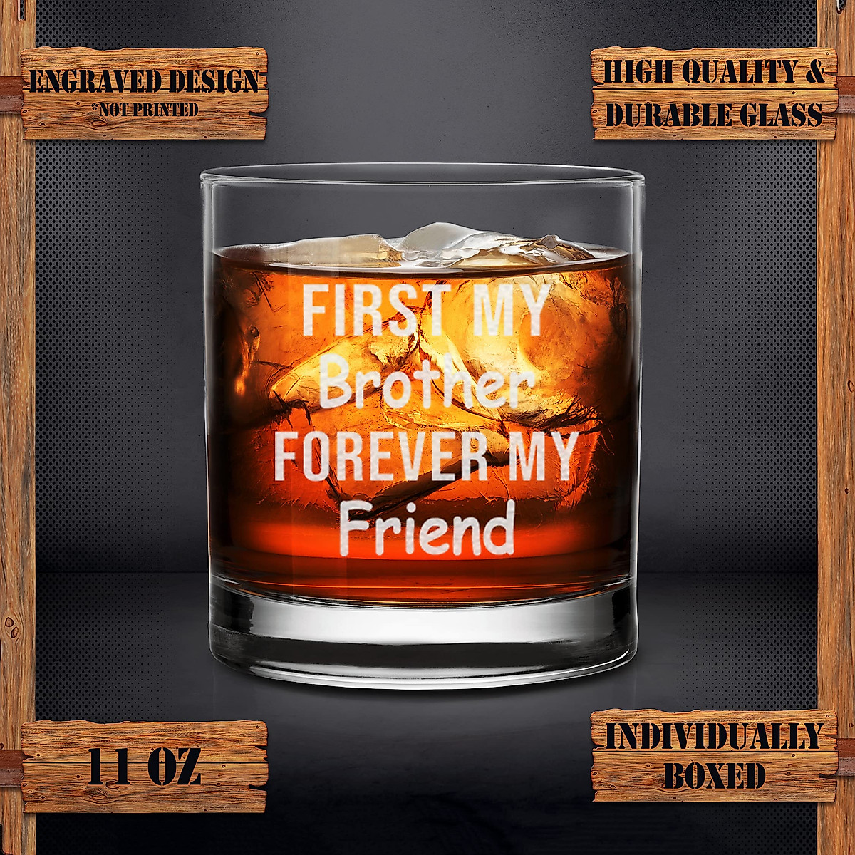 NeeNoNex First my Brother Forever my Friend Whiskey Glass - Great Gift for Birthday, or Christmas Gift for Brother, Brothers