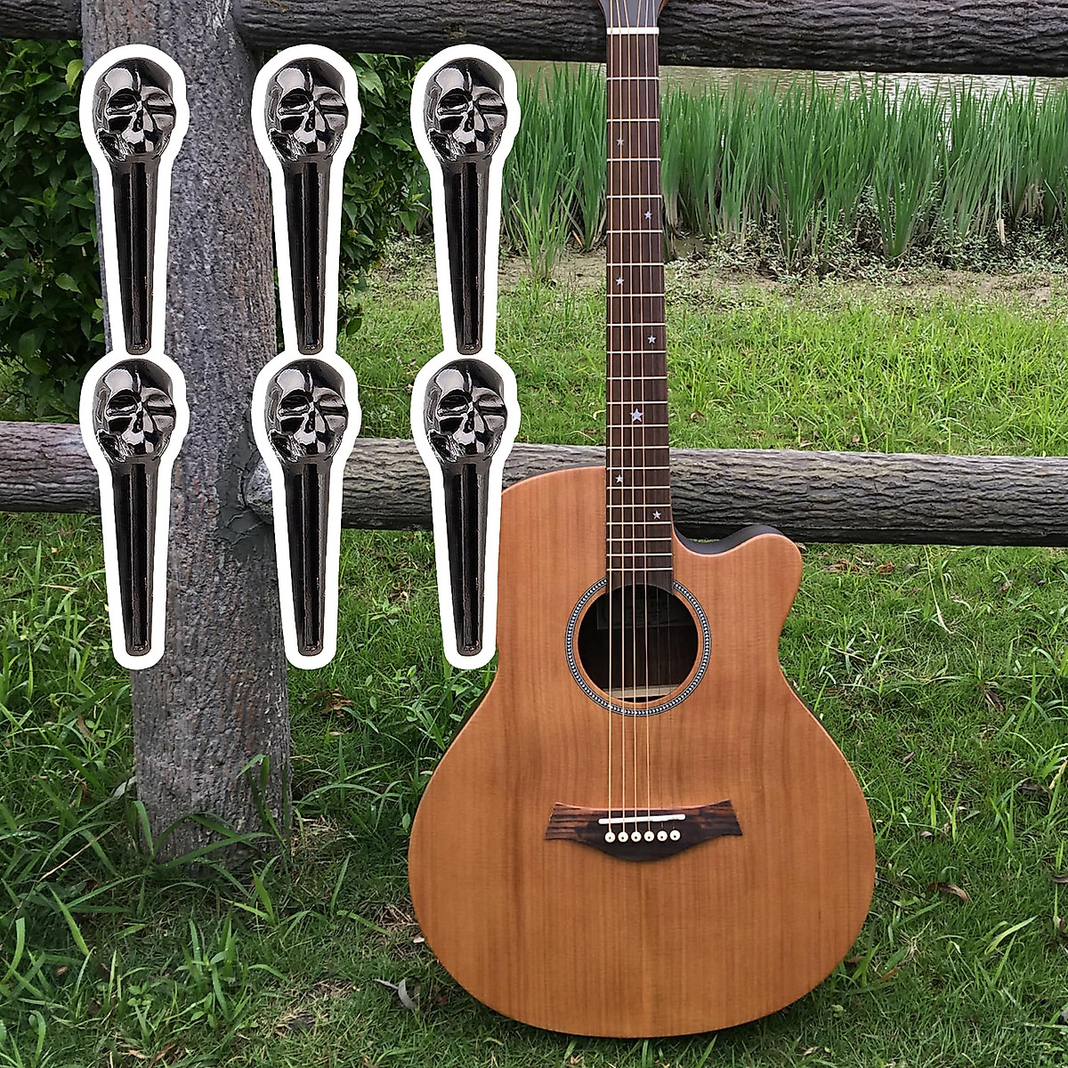 Yibuy Black Bridge End Pins Suitable for Acoustic Guitar Metal 35mm x 8m Pack of 6