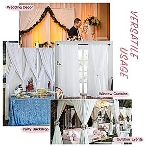RYB HOME White Wedding Backdrops, Double Layer Backdrop Curtains with Tulle Overlay, Party Backdrop Drapes for Ceremony Family Gatherings Photography, W5 ft x L8ft, 2 Panels