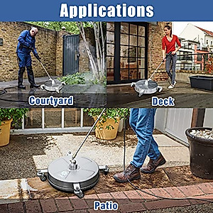 JANZ 16" Pressure Washer Surface Cleaner with 4 Wheels, Stainless Steel Housing, 1/4" Quick Plug, 2 Extension Wand Attachments, 2 Replacement Nozzles and 3 Spray Nozzles, 4000 PSI