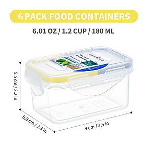 KIGI 6 Pack 6OZ Airtight Plastic Food Storage Containers Set 180ML Rectangular Small Bento Box with Lid