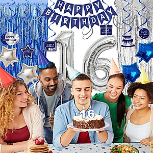 16th Birthday Decorations for Boys/Girls - Sweet 16 Birthday Decorations Blue and Silver Including HAPPY 16th BIRTHDAY Banner Balloons Tablecloth- 16 Years Old Birthday Party Supplies