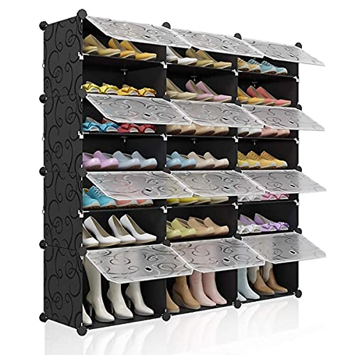 KOUSI Portable Shoe Rack Organizer 48 Pair Tower Shelf Shoe Storage Cabinet Stand Expandable for Heels, Boots, Slippers， 8 Tier Black