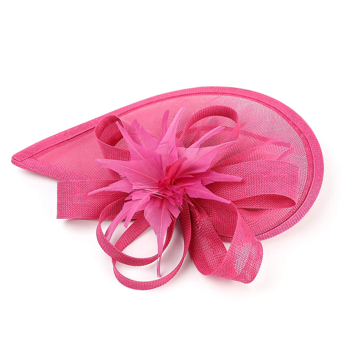 Bubbmi Sinamay Fascinator Hat with Top Flower, Women Feather Pillbox Headwear, Church Wedding Derby Cocktail Tea Party Headpiece(C hot Pink)