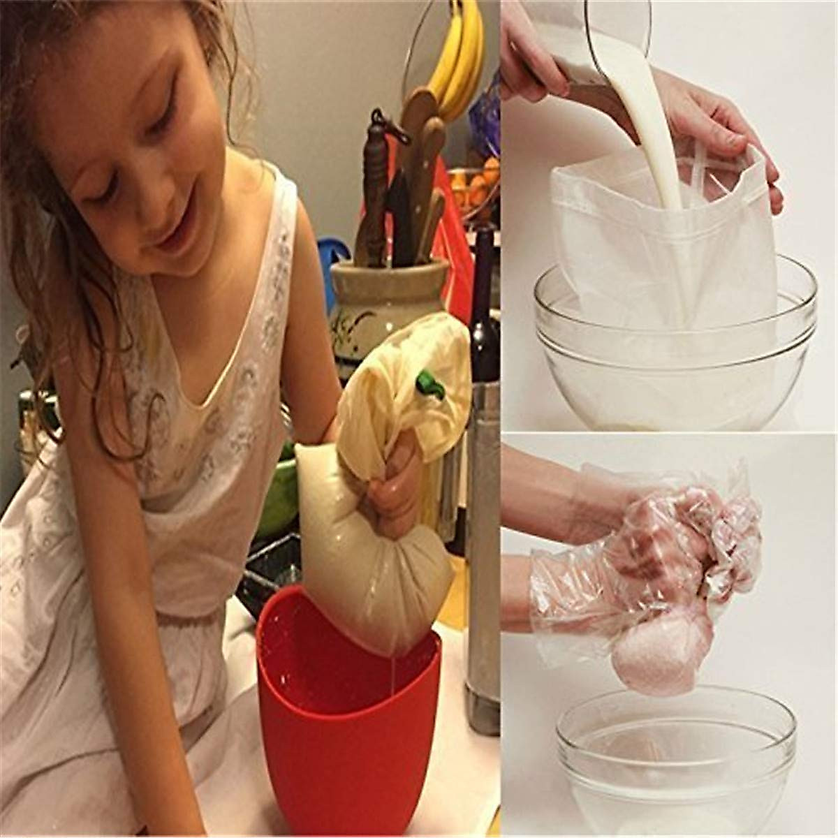 2 Pcs Pro Quality Nut Milk Bag - Big 12"X12" Commercial Grade - Reusable Almond Milk Bag & All Purpose Food Strainer - Fine Mesh Nylon Cheesecloth & Cold Brew Coffee Filter