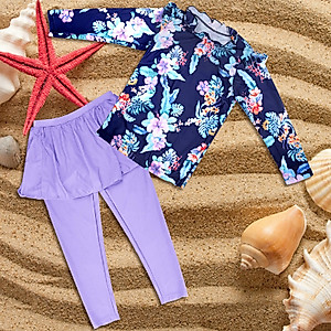Baby Girls Two Piece Swimsuit Top and Pant UPF 50+ Sun Protection Long Sleeve Swimwear Bathing Suit Purple 3XL
