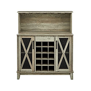 Home Source Bar Cabinet with Wine Rack and Glass Doors (Grey wash- Solid) (Wash Grey)