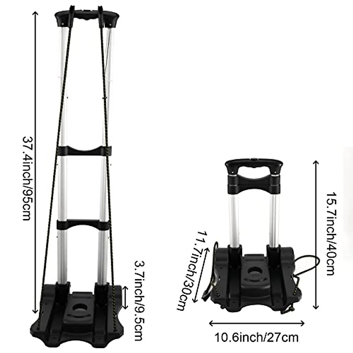 HOIGON Folding Hand Truck, 80lbs Capacity Portable Aluminum Folding Luggage Cart with 2 Wheels, 2 Bungee Cords for Moving, Shopping, Travel, Black