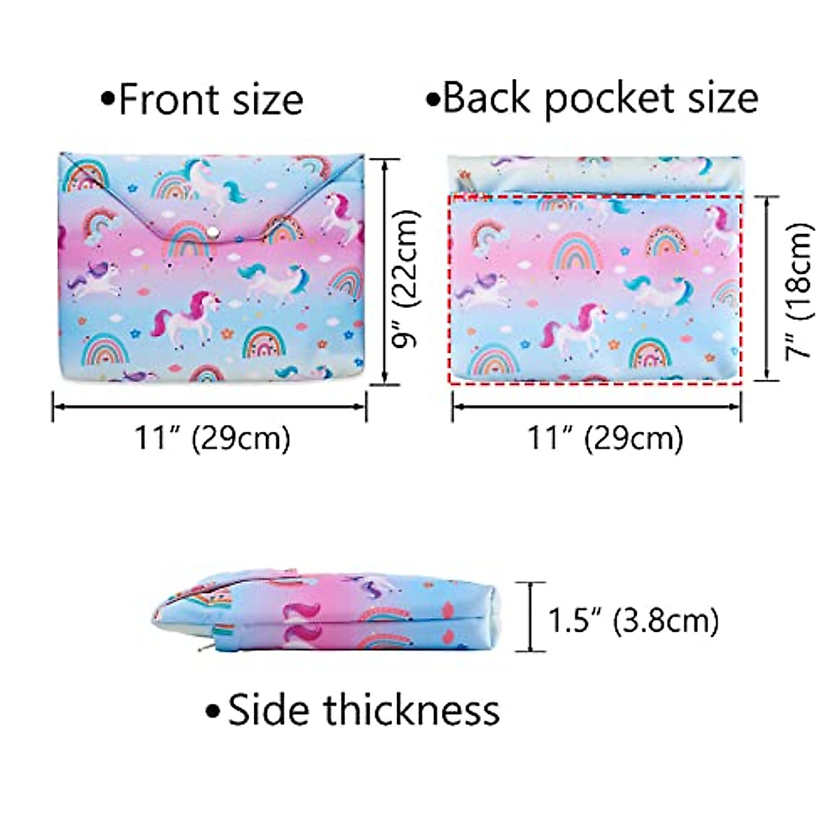 Unicorn Rainbow Book Sleeve with Zipper and Back Pocket, Book Covers for Paperback with Padded, 11 x 9 Inch, Unicorn Gifts for Girls