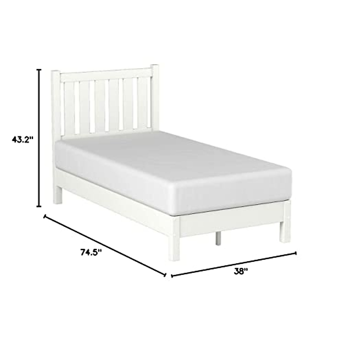 ZINUS Wen Wood Deluxe Platform Bed Frame with Headboard / Solid Wood Foundation / Wood Slat Support / No Box Spring Needed / Easy Assembly, Twin, White