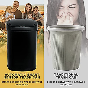 HCY Trash Can, 13 Gallon Automatic Waste Bin Mute Metal Garbage Can with Lid Stainless Steel 50 Liter for Kitchen, Office, Bedroom, Bathroom, Living Room (Black)