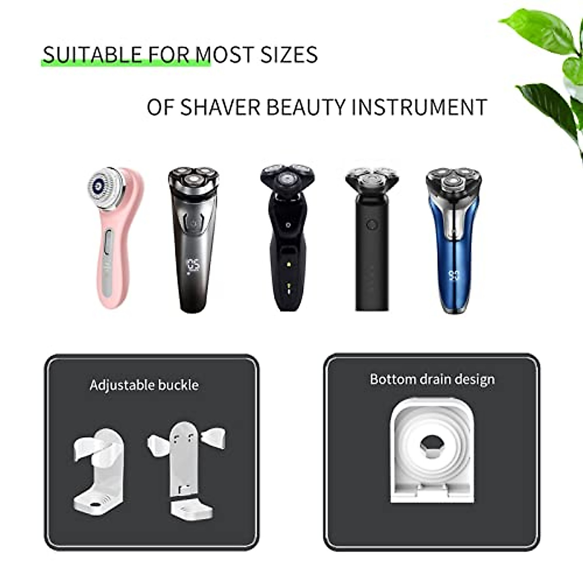 Razor Holder for Shower Wall Command Straight Electric Shaver Bathroom Beauty Apparatus Storage Organizer Wall Mount Self Adhesive Adjustable Size Razor Hanger 2 Pack (black)