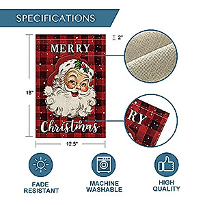 AVOIN Merry Christmas Watercolor Buffalo Check Plaid Santa Claus Garden Flag Vertical Double Sided, Winter Holiday Yard Outdoor Decoration 12.5 x 18 Inch