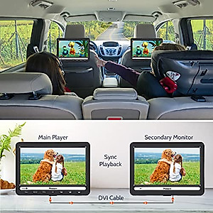 NAVISKAUTO 10.5" Dual Screen DVD/CD Player for Car with HDMI Input, Two Mounting Brackets, Rechargeable Battery, Support USB Playback and Region Free