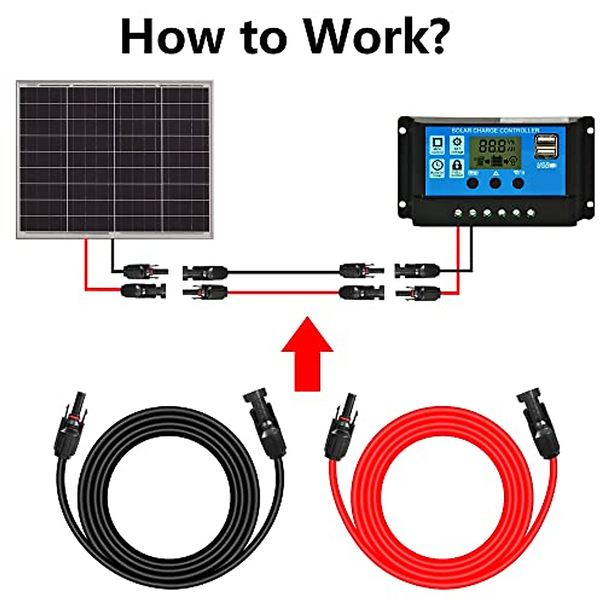 GELRHONR 14AWG Solar Panel Extension Cable,Solar Panel Female to Male Connectors Adaptor Kit for Solar Panels, Photovoltaic Systems(Red+Black) (14AWG 3M/9.8FT M to F)