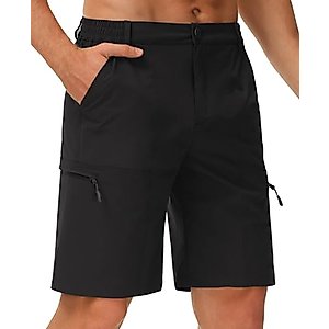 Libin Men's Quick Dry Golf 10" Shorts, Lightweight Hiking Stretch Gear, Travel Fishing Casual Tactical Pockets Shorts, Black XXL