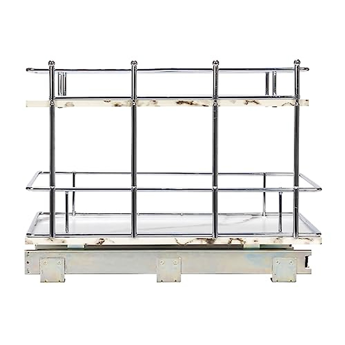 Household Essentials Glidez Chrome-Plated Steel and Faux Marble Pull-Out/Slide-Out Storage Organizer for Under Sink or Cabinet - 2-Tier Design - Fits Standard Size Cabinet or Shelf, White and Chrome