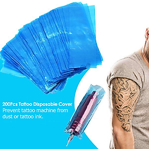 Gakonp 200pcs Clear Tattoo Machine Pen Covers Tattoo Pen Sleeves Plastic Dustproof Protection Blue Bags for Tattoo Professionals