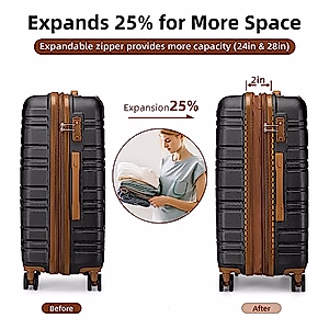 LARVENDER Luggage Sets 4 Piece, Expandable Hardside Suitcase Sets with Spinner Wheels TSA Locks, Lightweight Rolling luggage for Men and Women, Black