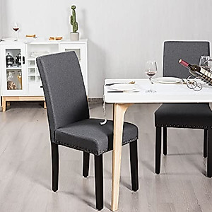 Giantex Upholstered Dining Chairs Set of 2, Fabric Side Chairs with Wood Legs, Soft Padded Seat, Nailhead Trim, Armless Parsons Dining Chair, Ideal for Dining Room, Kitchen, Living Room, Dark Grey