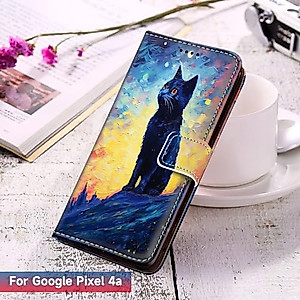 DeweiDirect Wallet Case Suitable for Google Pixel 4a 4G with Cat Print-aa227 Pattern, Top PU Leather, Kickstand with Wrist Strap Multifunction Smartphone Cellphone Case Folio Pocket Flip Lanyard