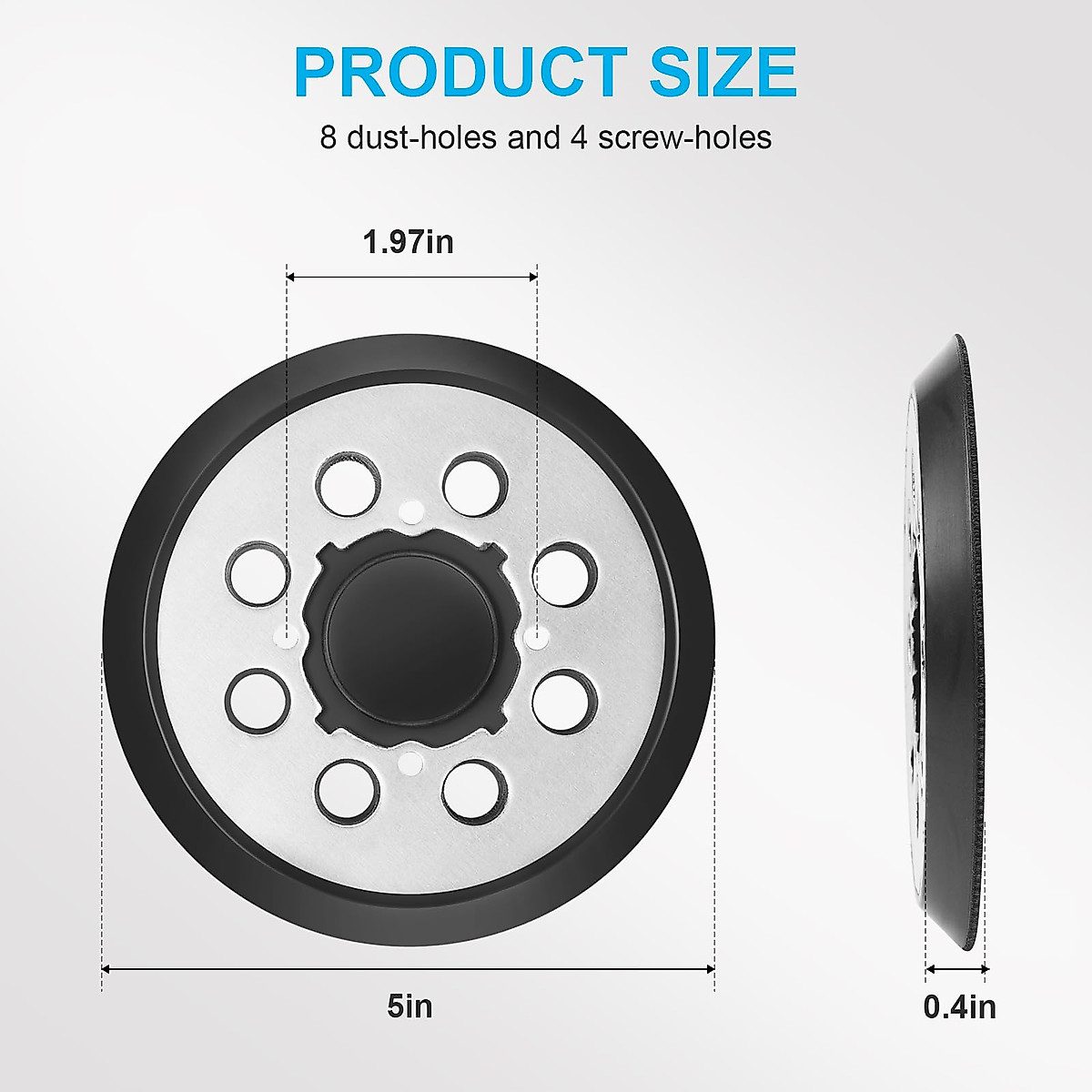 Fibvaxm 4 Pack Orbital-Sander Replacement Pad, for DeWalt DWE6421 6421K DWE6423 6423K DCW210B DWE64233 and N329079 Replacement Pad, 5 Inch 8 Hole Hook and Loop Metal for Sander Pads More Enduring