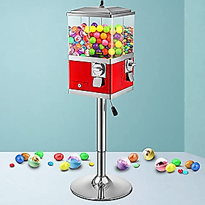 VEVOR Gumball Machine with Stand, Red Quarter Candy Dispenser, Rotatable Four Compartments Square Candy Vending Machine, PC & Iron Large Gumball Bank Adjustable Dispenser Wheels for 1 inch Gumballs
