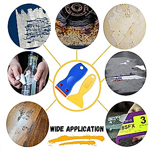 3Pack Plastic Razor Blades Scraper Tool (1Spatula)10 Double Edged blades,No Scratch Sticker Removal Scraper for Cleaning Adhesive Label Decal Glue from Stove top,Glass Window,Cooktop,Car Windshields.