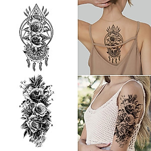 Cerlaza Large Temporary Tattoos for Women Girls, Flower Realistic Long Lasting Arm Half Sleeves Fake Tattoos for Adult, Tatuajes Temporales Women Waterproof Temporary Tattoos Stickers -10 Sheets