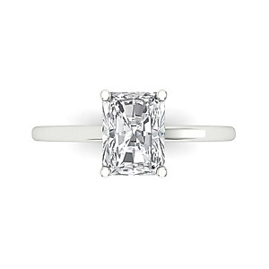 2.0 Ct Brilliant Emerald Cut Clear Simulated Diamond 14K White Gold Solitaire Engagement Promise Bridal Ring Size 7.5